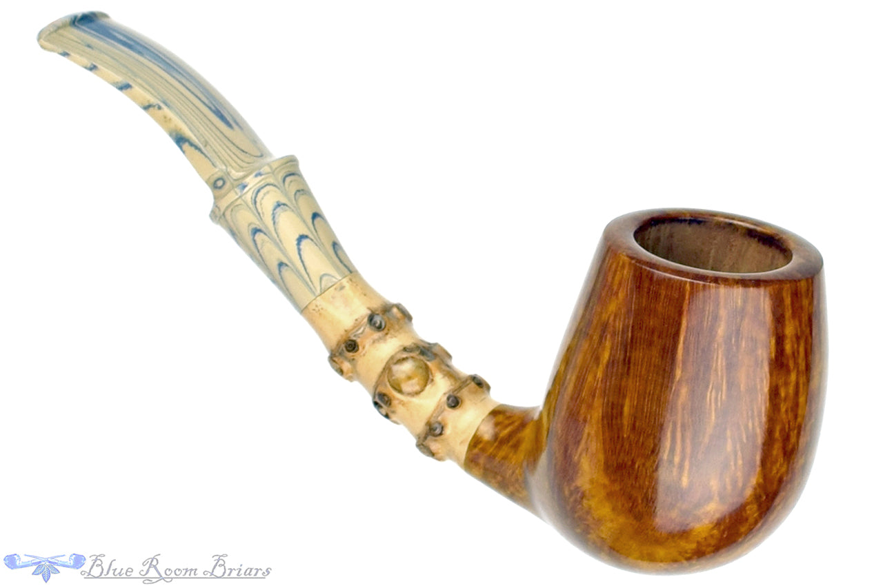 Bill Walther Pipe Bent Billiard with Bamboo and Brindle – Blue Room Briars